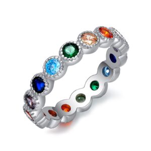 mbsuuh chakra ring 925 sterling silver heart 7 colorful chakra rainbow ring for women