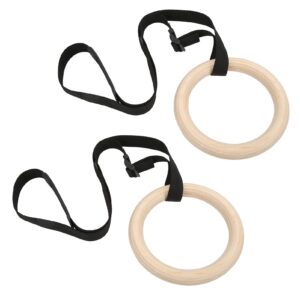 SUNGOOYUE 1 Pair of Adjustable Buckle Straps, 330-Pound Wooden Belt Gymnastics Rings, Pull-Up Training Rings, Suitable for Fitness