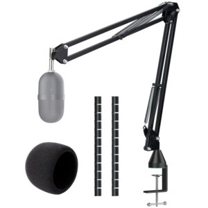 wibond razer seiren mini boom arm with mic foam cover - mic suspension mic stand and windscreen with 2 pcs cable sleeve compatible with razer seiren mini streaming microphone