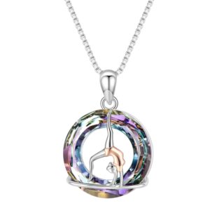 justkidstoy gymnastics necklace 925 sterling silver flipping gymnast team necklace with crystal pendant gymnastics jewelry gifts for women