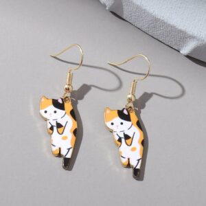 Pingyongchang Cute Animal Cat Dangle Earrings for Women Cartoon Kitten Drop Earring Party Jewelry Gifts-Colorful