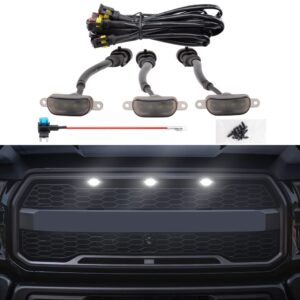 mealam white led lights 3pcs front grille raptor lamps car accessories with harness and fuse, compatible with 2004-2019 for-d f150 & 2013-2018 ram 1500 raptor style aftermarket grille