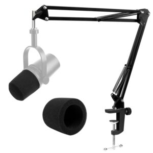 wibond shure mv7 boom arm with pop filter, adjustable suspension boom scissor shure mv7 stand with mic cover