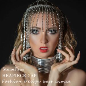 STONEFANS Tassel Rhinestone Cap Headpiece Flapper Crystal Head Chain Jewelry Belly Dance Wedding 1920s Hair Accessories for Women