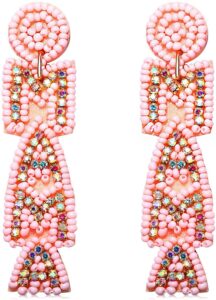 xocartige mother’s day earrings beaded mama earrings for women handmade rhinestone bead drop dangle earrings birthday mother’s day jewelry gift (pink)