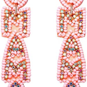 XOCARTIGE Mother’s Day Earrings Beaded MAMA Earrings for Women Handmade Rhinestone Bead Drop Dangle Earrings Birthday Mother’s Day Jewelry Gift (Pink)