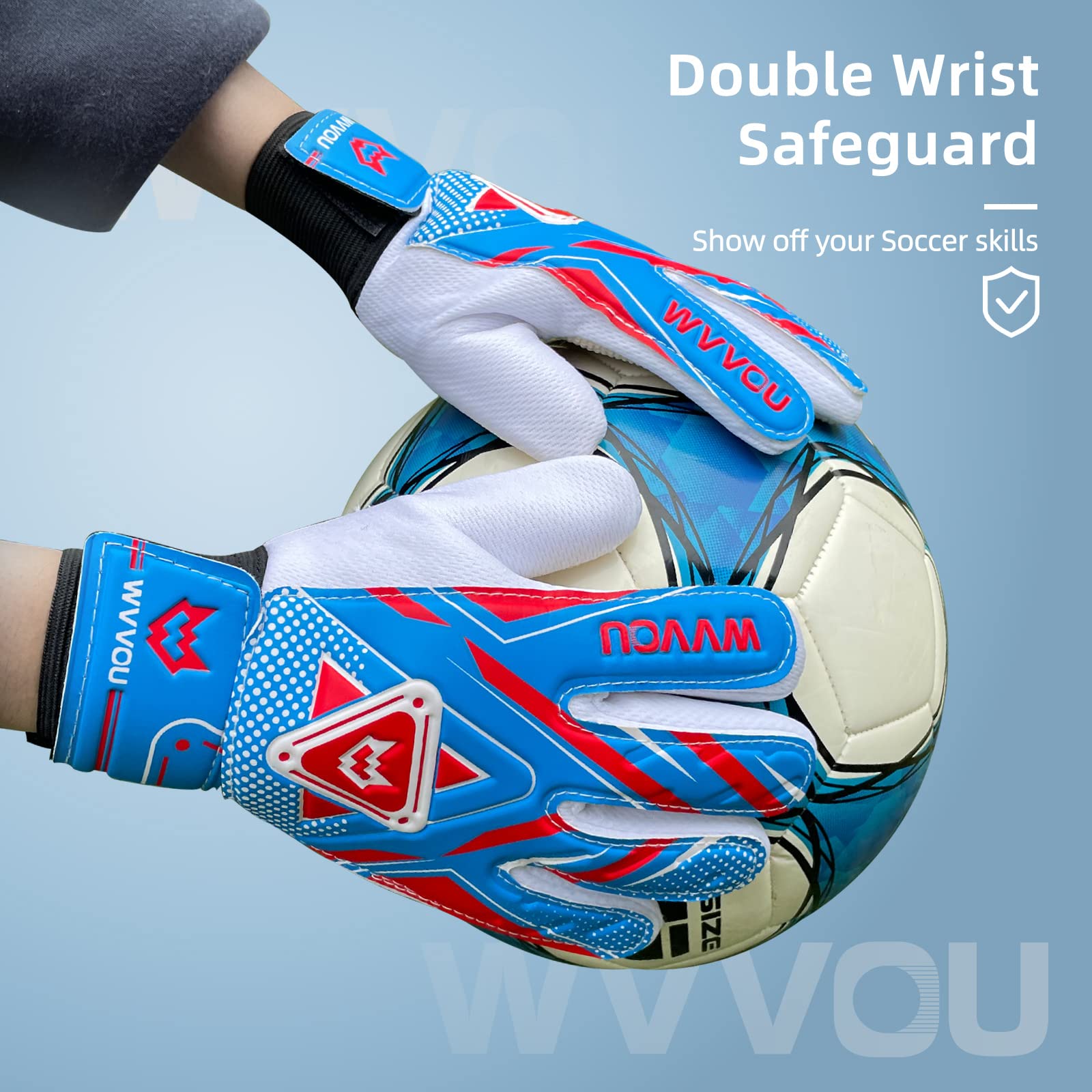 WVVOU Goalkeeper Gloves for Kids Youth, Soccer Goalie Gloves with Double Protection, Anti-Slip Soccer Gloves, Super Grip