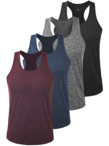 vislivin workout tank tops for men quick dry y-back tanks bodybuilding sleeveless shirts-4 packs black/grey/navy blue/wine red l