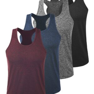 Vislivin Workout Tank Tops for Men Quick Dry Y-Back Tanks Bodybuilding Sleeveless Shirts-4 Packs Black/Grey/Navy Blue/Wine Red L