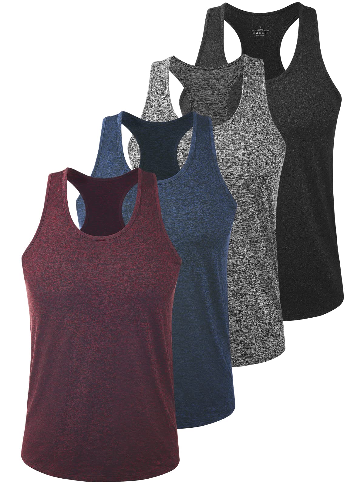 Vislivin Workout Tank Tops for Men Quick Dry Y-Back Tanks Bodybuilding Sleeveless Shirts-4 Packs Black/Grey/Navy Blue/Wine Red L