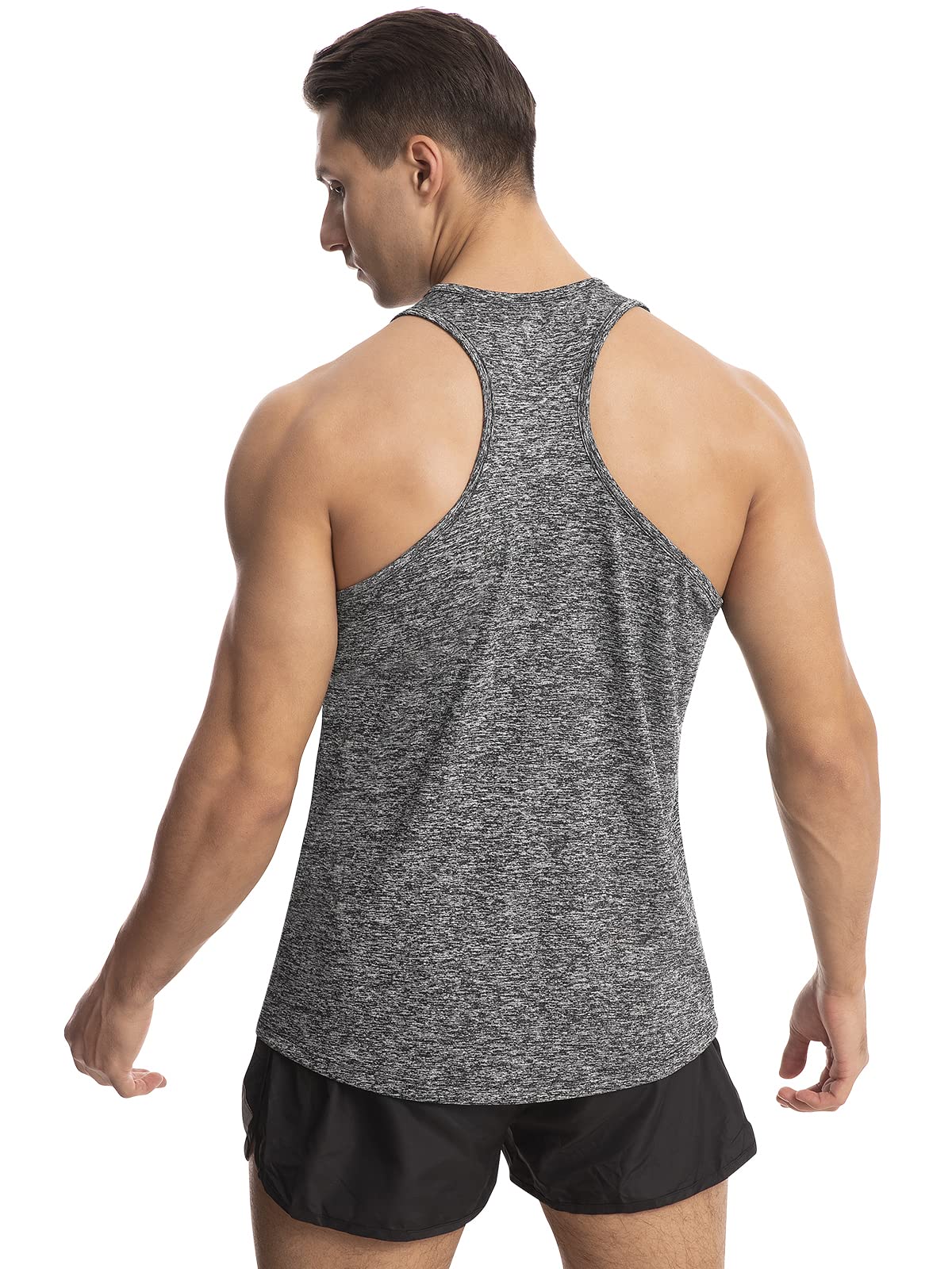 Vislivin Workout Tank Tops for Men Quick Dry Y-Back Tanks Bodybuilding Sleeveless Shirts-4 Packs Black/Grey/Navy Blue/Wine Red L