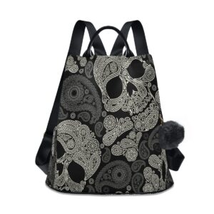 alaza sugar skull paisely flower women backpack anti theft back pack shoulder fashion bag purse