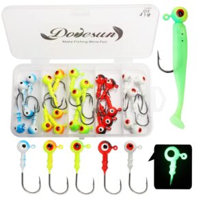 dovesun jig heads for fishing, painted jigheads with 3d eye ball glowing walleye | bass | crappie jigs 1/4oz 25pcs