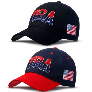 2 pieces patriotic baseball cap adjustable cotton dad hat usa embroidered american flag cap for men women (blended color)