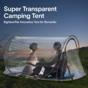 EighteenTek Clear Pop Up Sports Tent Camping Stargazing Transparent Outdoor Bubble 2 Person Capsule Portable Weather Proof Pod Instant Cold Protection Shelter 88"x54"x39"H