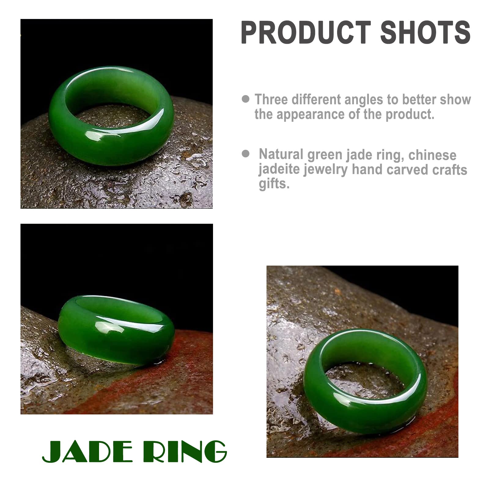 BJIMIDTI Jade Ring- Natural Green Hetian Jade, Green Jade Rings for Women Men, Jade Jewelry Crafts Gifts for Women(Ring Size:8)