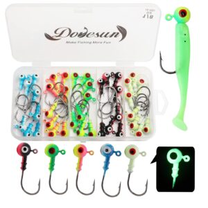 dovesun jig heads for fishing, painted jigheads with 3d eye ball glowing walleye | bass | crappie jigs 1/8oz 40pcs