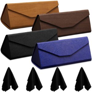 flutesan 4 pack foldable glasses sunglasses case pu hard shell eyeglasses case leather glass case 4 cleaning cloths (classic color)