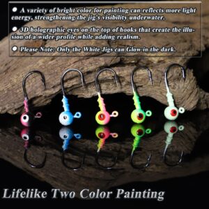 Dovesun Jig Heads for Fishing, Painted Jigheads with 3D Eye Ball Glowing Walleye | Bass | Crappie jigs 1/4oz 25pcs