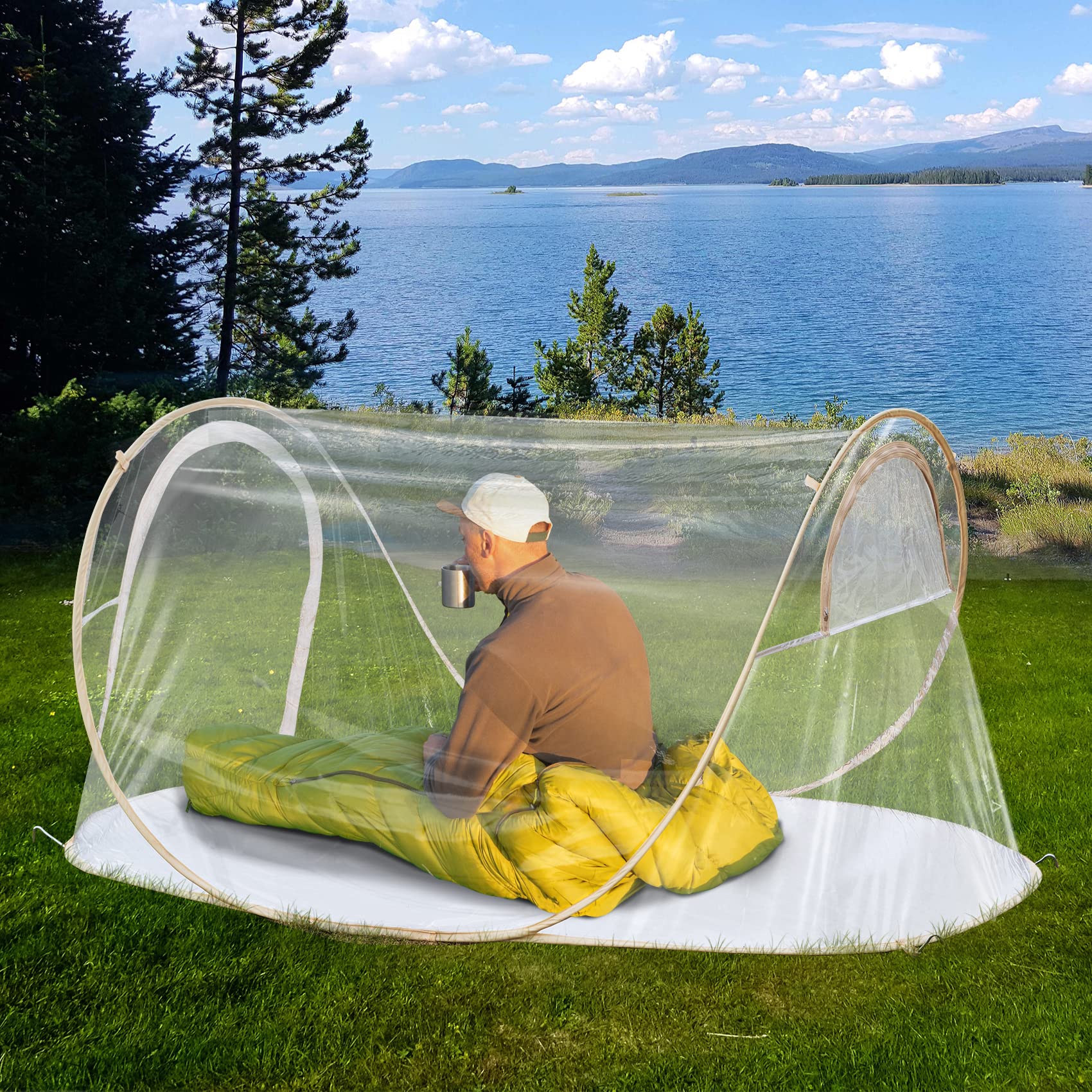 EighteenTek Clear Pop Up Sports Tent Camping Stargazing Transparent Outdoor Bubble 2 Person Capsule Portable Weather Proof Pod Instant Cold Protection Shelter 88"x54"x39"H