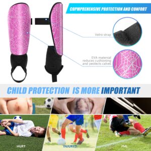 Shin Guards Soccer Youth Kids with Ankle Support Boys Girls Toddler Shin Pads Sleeves EVA Cushion Protection Reduce Shocks Injurie Calf Protective Gear for 4 5 6 7 8 9 10 11 12 Years Old (S, Pink)