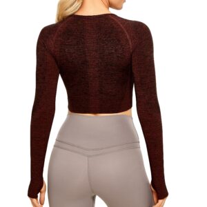 VANTONIA Women's Seamless Long Sleeve Crop Top Cute Workout Yoga Top Breathable Sports Running Gym Shirts with Thumb Holes Brown Marl Small