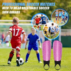 Shin Guards Soccer Youth Kids with Ankle Support Boys Girls Toddler Shin Pads Sleeves EVA Cushion Protection Reduce Shocks Injurie Calf Protective Gear for 4 5 6 7 8 9 10 11 12 Years Old (S, Pink)