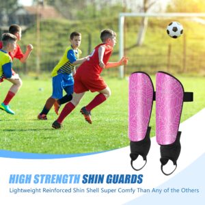 Shin Guards Soccer Youth Kids with Ankle Support Boys Girls Toddler Shin Pads Sleeves EVA Cushion Protection Reduce Shocks Injurie Calf Protective Gear for 4 5 6 7 8 9 10 11 12 Years Old (S, Pink)