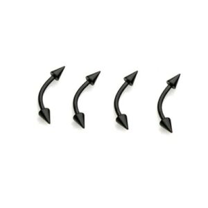 4 pc black spikes titanium surgical steel curved barbell eyebrow ring 16g 5/16"