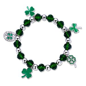 phalin st.patrick’s day bracelets lucky leaf shamrock charm bracelet for women girls green beaded stretch bracelet festive costume party accessory gifts, crystal