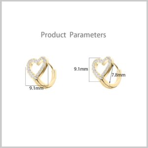 CZ Heart Shaped Small Hoop Cartilage Earrings for Women Girls 925 Sterling Silver Pink Cubic Zirconia Hypoallergenic Tiny Hollow Love Huggie Hoops Dainty Birthday Wedding Christmas Holiday Jewelry Gifts (Gold Plated Clear CZ)