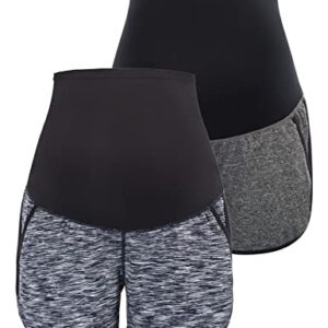 Maternity Athletic Shorts Set 2pcs Quick-Drying 2 in 1 Workout Stretchy Soft Shorts Set 2pcs Dark Gray+Navy S