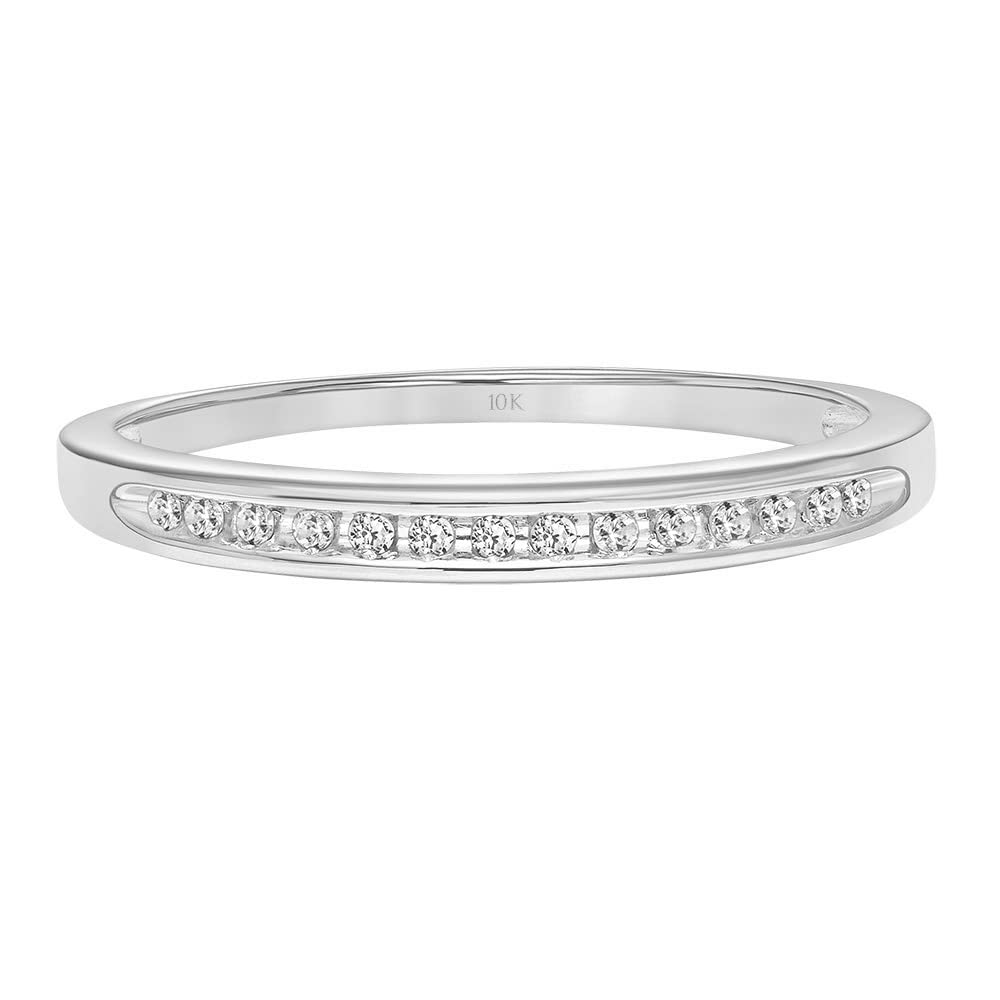 Brilliant Expressions 10K White Gold 1/20 Cttw Conflict Free Diamond Channel-Set Wedding or Anniversary Band (I-J Color, I2-I3 Clarity), Size 7.5