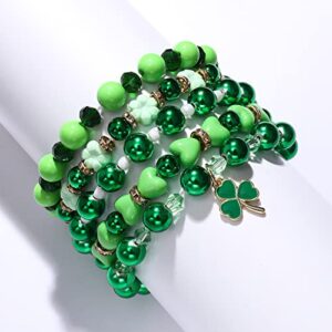 BSJELL 5 Pack Beaded Bracelet Stackable Christmas Thanksgiving St. Patrick’s Day Valentine's Day Beaded Stretch Bracelet Holiday Charm Bracelets Festive Jewelry Gifts for Women (Green)