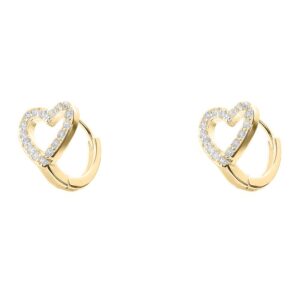 cz heart shaped small hoop cartilage earrings for women girls 925 sterling silver pink cubic zirconia hypoallergenic tiny hollow love huggie hoops dainty birthday wedding christmas holiday jewelry gifts (gold plated clear cz)