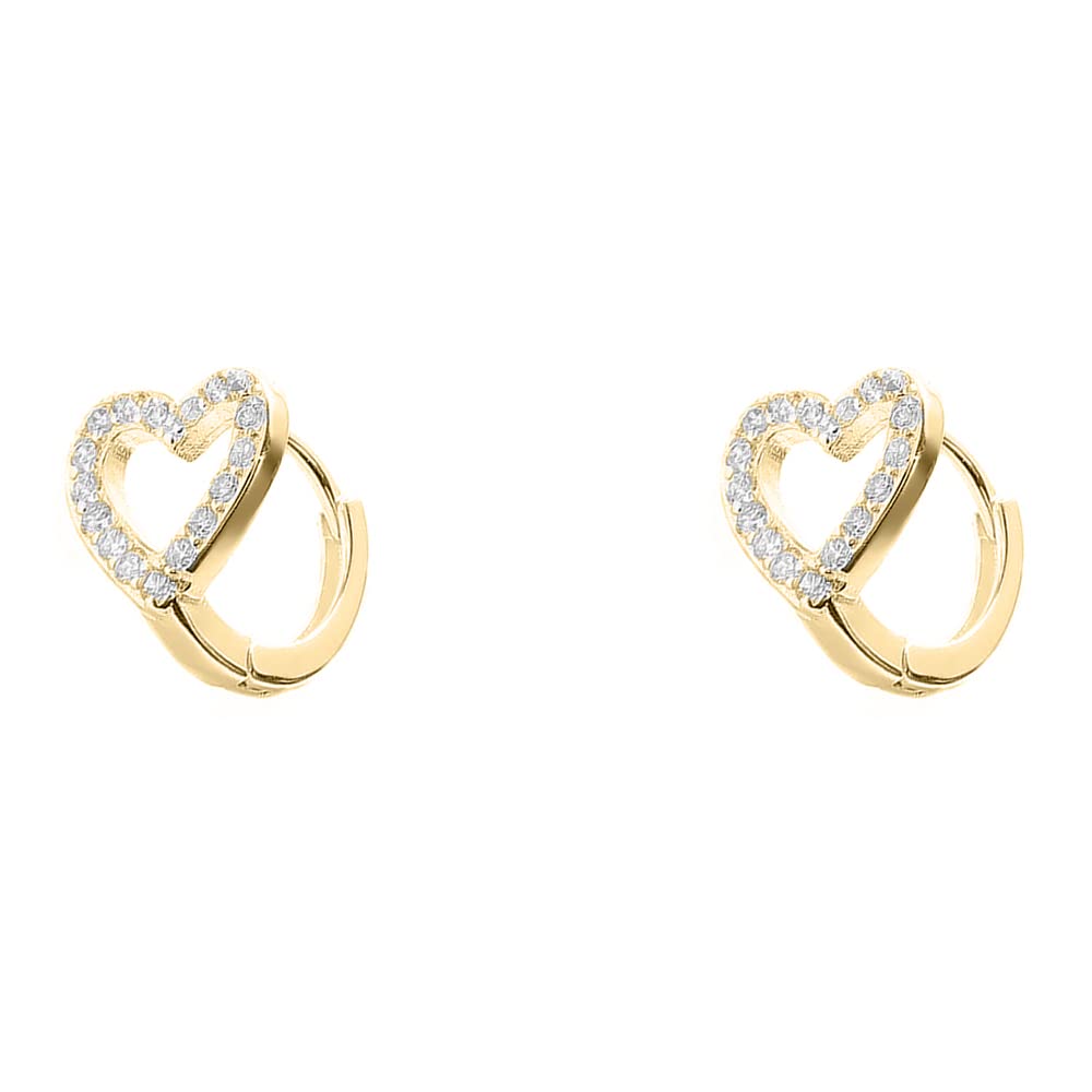 CZ Heart Shaped Small Hoop Cartilage Earrings for Women Girls 925 Sterling Silver Pink Cubic Zirconia Hypoallergenic Tiny Hollow Love Huggie Hoops Dainty Birthday Wedding Christmas Holiday Jewelry Gifts (Gold Plated Clear CZ)