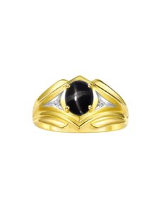 rylos simply elegant beautiful black star-sapphire & diamond ring * size 8