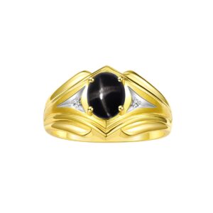 Rylos Simply Elegant Beautiful Black Star-Sapphire & Diamond Ring * Size 8