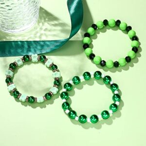 BSJELL 5 Pack Beaded Bracelet Stackable Christmas Thanksgiving St. Patrick’s Day Valentine's Day Beaded Stretch Bracelet Holiday Charm Bracelets Festive Jewelry Gifts for Women (Green)