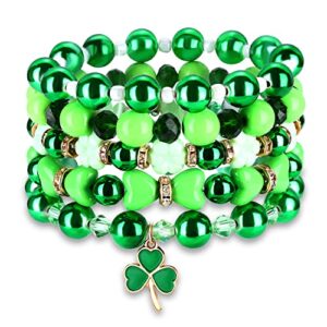 bsjell 5 pack beaded bracelet stackable christmas thanksgiving st. patrick’s day valentine's day beaded stretch bracelet holiday charm bracelets festive jewelry gifts for women (green)