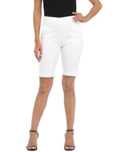 hde pull on bermuda shorts for women mid rise 10" inseam shorts with pockets white - m