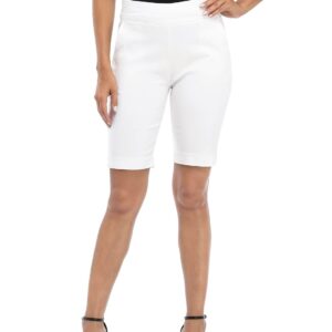 HDE Pull On Bermuda Shorts for Women Mid Rise 10" Inseam Shorts with Pockets White - M