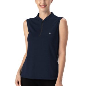 YSENTO Ladies Golf Shirts Apparel Clothes Outfits Sleeveless 1/4 Zip Dry Fit UPF 50+ Tennis Polo Tank Tops Navy Size L