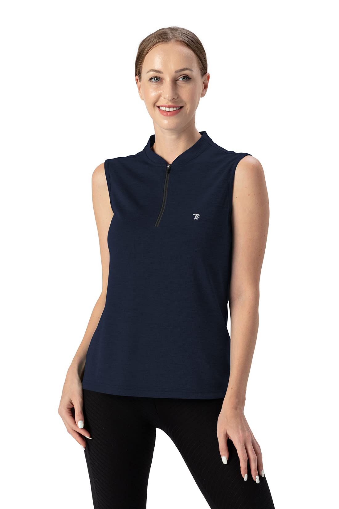 YSENTO Ladies Golf Shirts Apparel Clothes Outfits Sleeveless 1/4 Zip Dry Fit UPF 50+ Tennis Polo Tank Tops Navy Size L