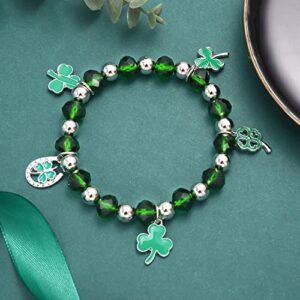 PHALIN St.Patrick’s Day Bracelets Lucky Leaf Shamrock Charm Bracelet for Women Girls Green Beaded Stretch Bracelet Festive Costume Party Accessory Gifts, crystal