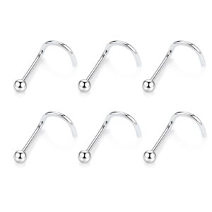 funlmo 6pcs 20g 2mm ball nose rings studs nose screw g23 titanium nose rings hoop diamond hypoallergenic 7mm length nostril nose piercing jewelry for women men silver