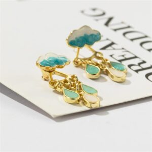 LKYYDS S925 Silver Needle Weather Theme Rainy Cloud Earrings, Cute Little Fresh White Cloud Raindrop Earrings (Two Pairs)