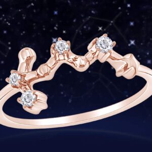 AFFY 1/10 Carat Natural Round Diamond Celestial Star Horoscope Astrology Virgo Zodiac Sign Ring In 14k Rose Gold Over Sterling Silver (0.1 Cttw, H-I Color, I1-I2 Clarity) Ring Size - 7.5