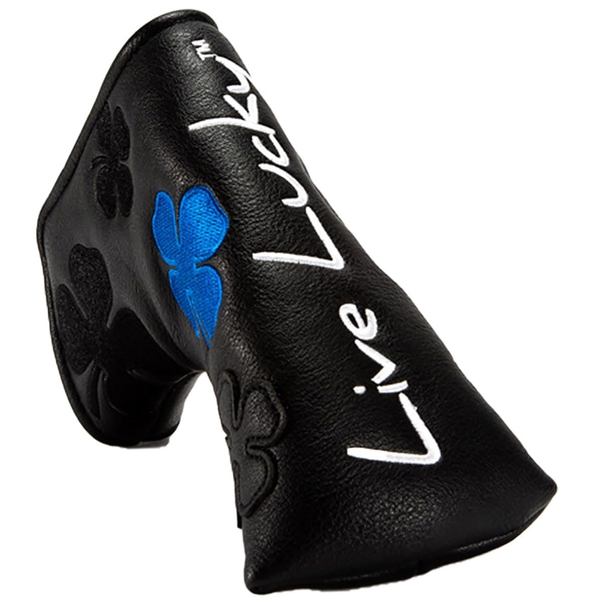 CMC Design Custom Black and Blue Live Lucky Embroidered Golf Blade Head Cover - Glove Soft Lining - Design Includes Applique and Embossing - Great Fit for Any Club as Golf Head Covers, Putter Cover