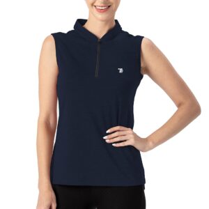 YSENTO Ladies Golf Shirts Apparel Clothes Outfits Sleeveless 1/4 Zip Dry Fit UPF 50+ Tennis Polo Tank Tops Navy Size L